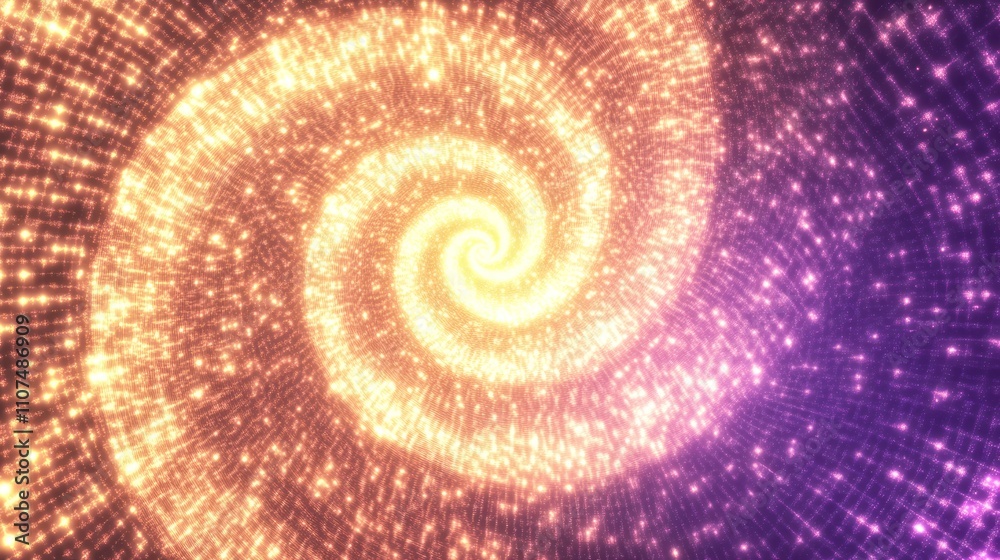 Spiral abstract infinity pattern made of golden and purple shiny ...