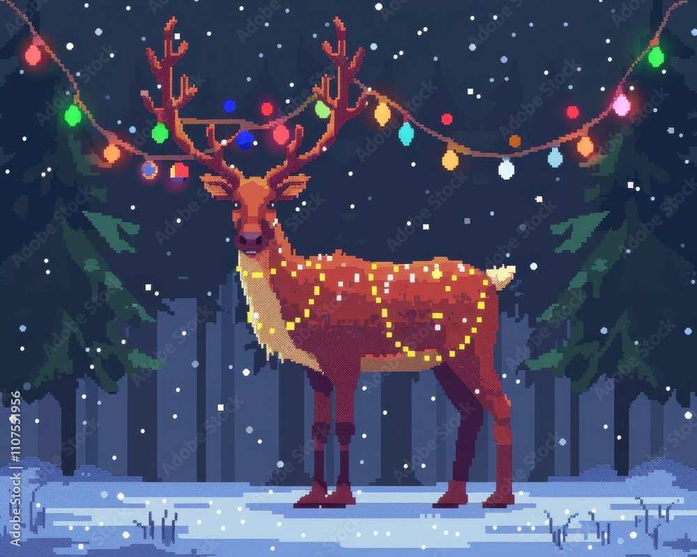 Reindeer Lights Pixel Art Christmas Card Stock Photo | Adobe Stock