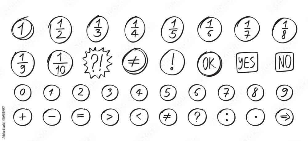 math numbers doodle hand drawn icon. Outline drawing math numbers and ...