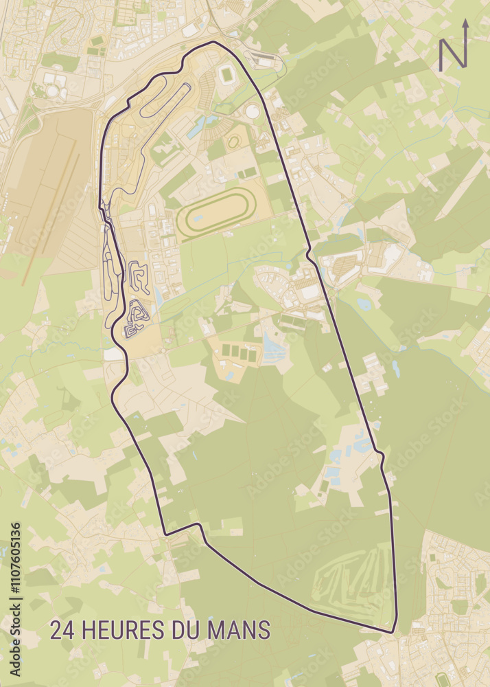 The image depicts a detailed map of the Circuit de la Sarthe, the ...