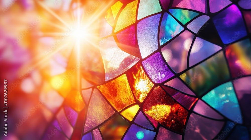 Vibrant abstract stained-glass pattern with colorful geometric shapes ...
