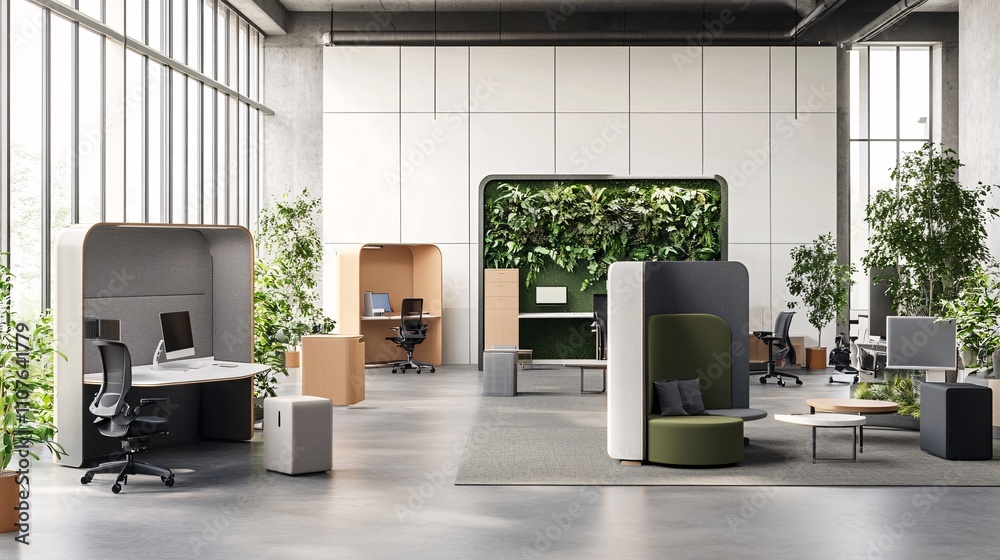 Dynamic office environment with various work areas designed to support ...