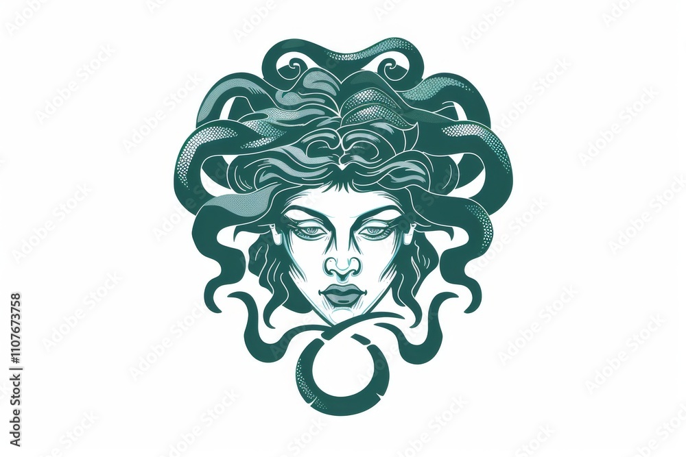 Ancient greek Gorgon Medusa, snake hair woman head logo symbol isolated ...