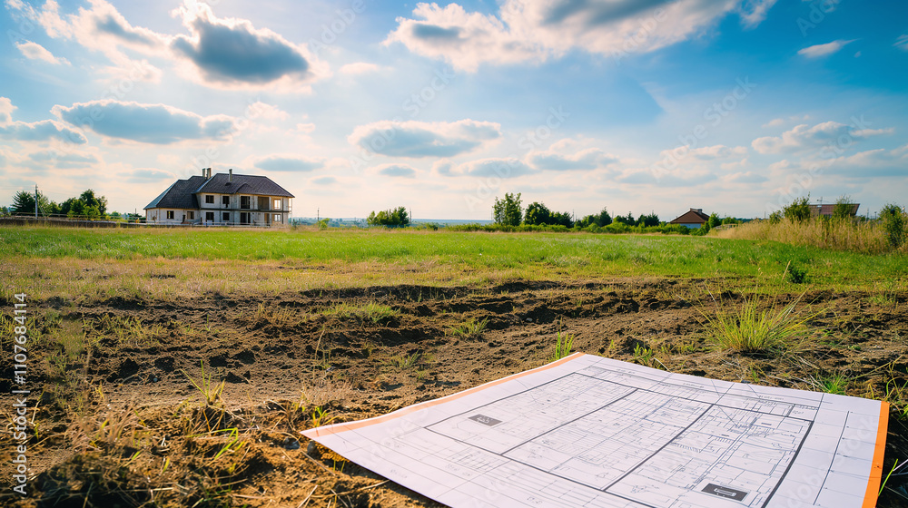 Sale of building plot of land for house construction. cadastral map on ...