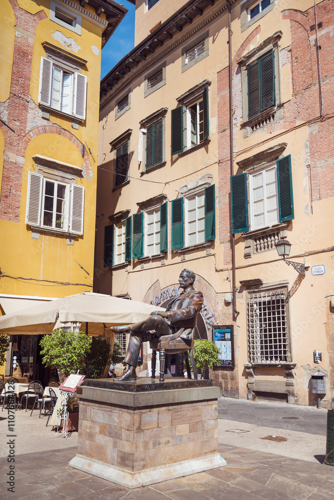LUCCA,ITALY : August 15, 2024 -Bronze statue of Italian opera composer ...