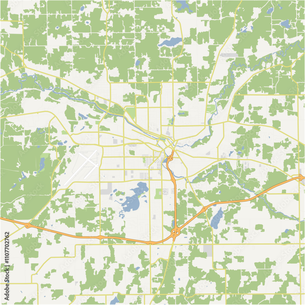 Map of Battle Creek in Michigan in a normal road map style. Contains ...