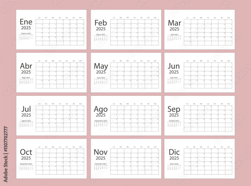 Calendario, Almanaque 2025 Stock Vector | Adobe Stock