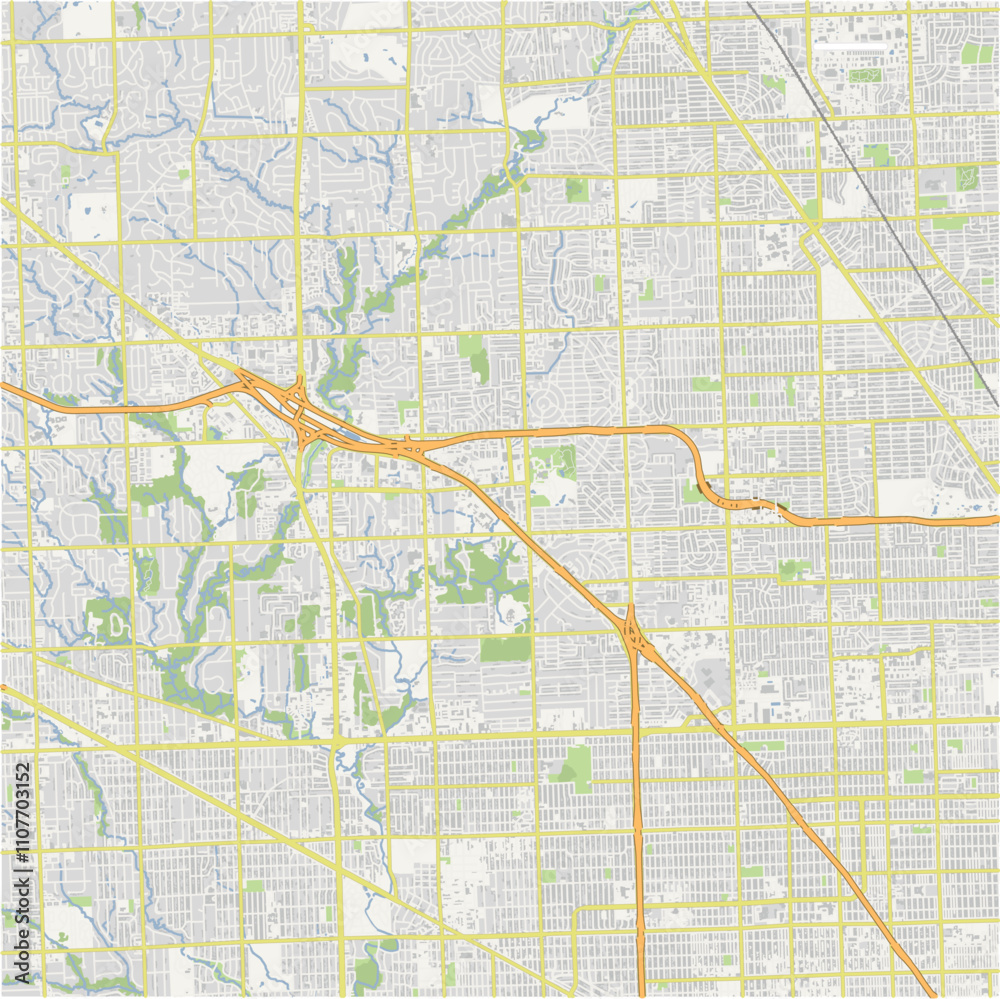 Map of Southfield in Michigan in a normal road map style. Contains ...