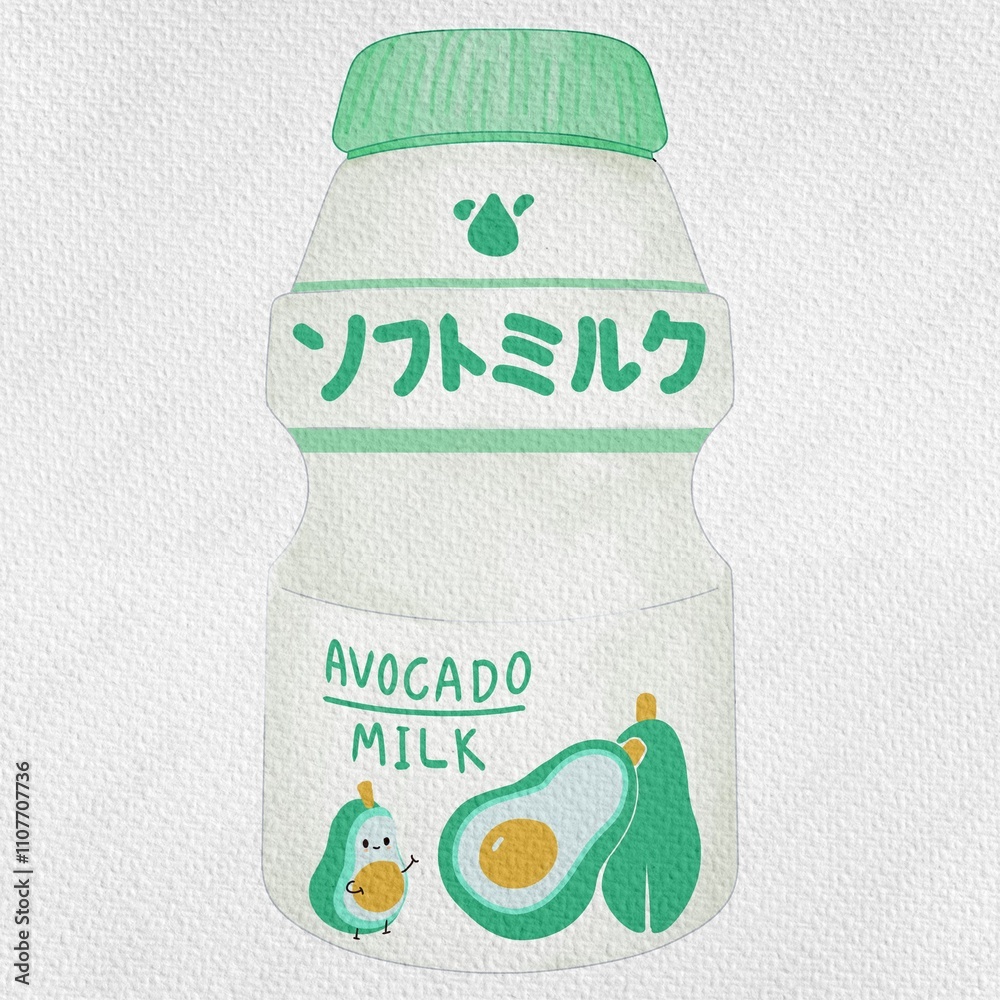 Draw avocado flavored milk, Korean milk. Stock Illustration | Adobe Stock