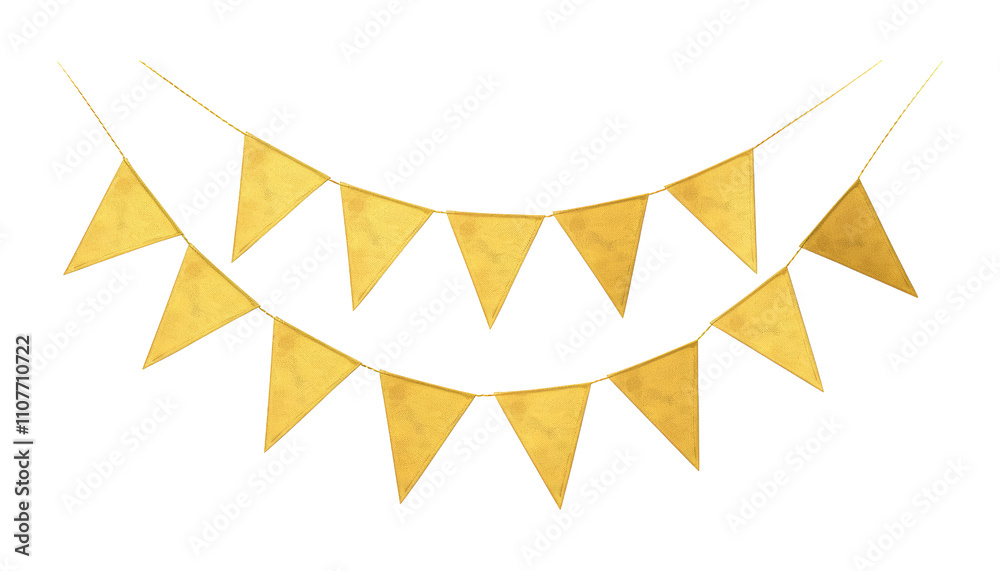 two gold bunting banner isolated on transparent background cutout Stock ...