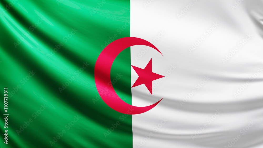algerian flag picture, close-up shot of algeria nation flag, north ...
