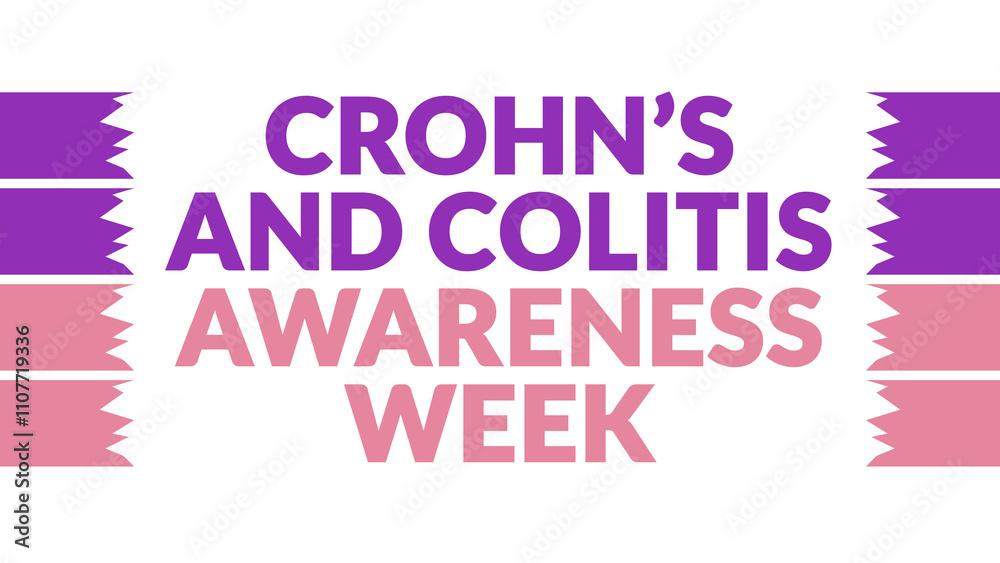 Crohn’s and Colitis Awareness Week text with side lines on a White ...