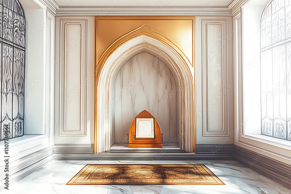 Islamic mosque window with light rays and lanterns Stock Illustration ...