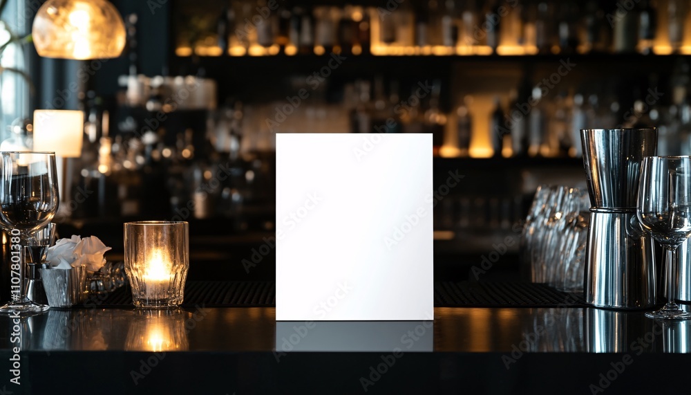 Elegant menu poster mockup resting on polished black tabletop ...