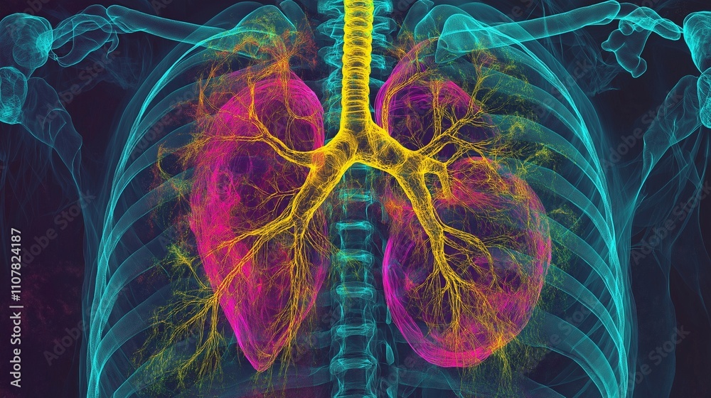 X-ray image of a human chest, showing the heart and major blood vessels ...
