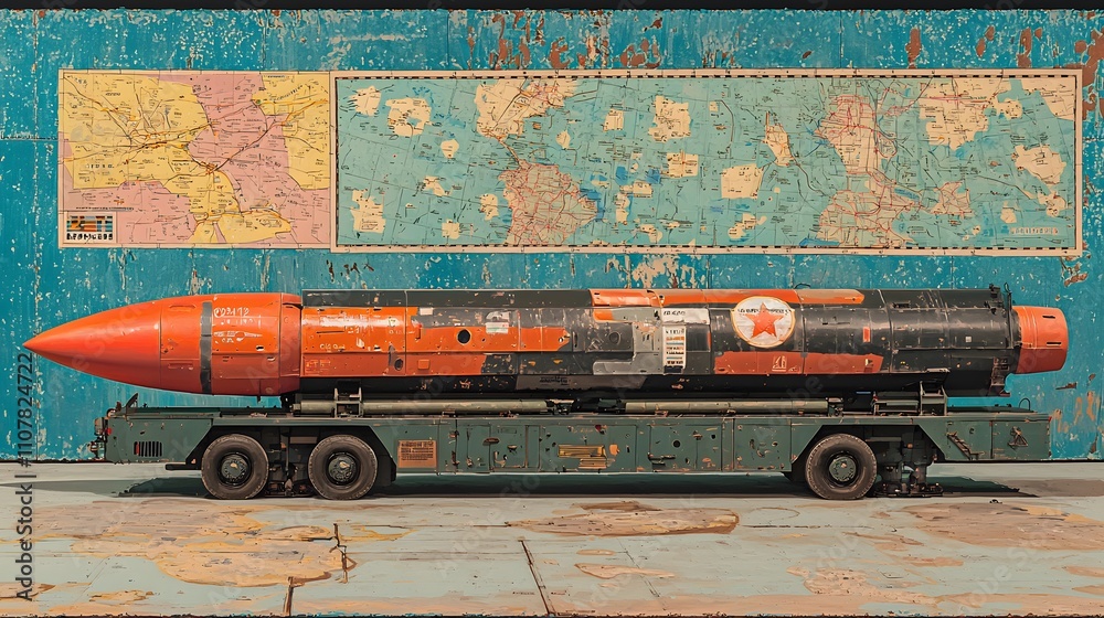 Profile of a missile transport vehicle, merged with an image of ...
