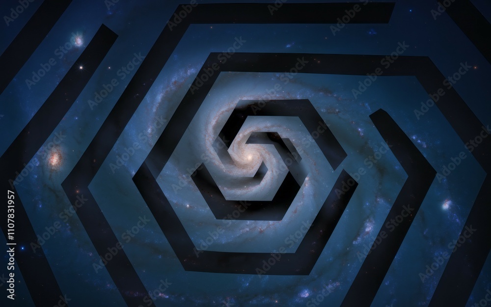Galaxy hexagon pattern. Cosmic swirl within a repeating hexagon pattern ...