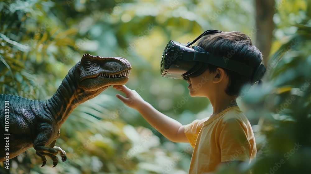 Boy Kid Wearing VR Headset feeling excited experiancing Virtual ...