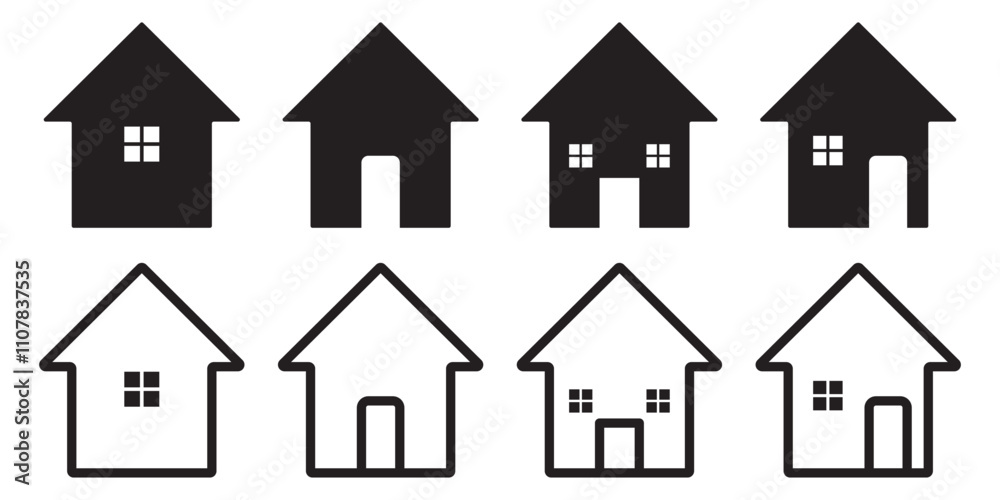 House icons set. Home icon collection. Real estate. Flat style houses symbols for apps and ...