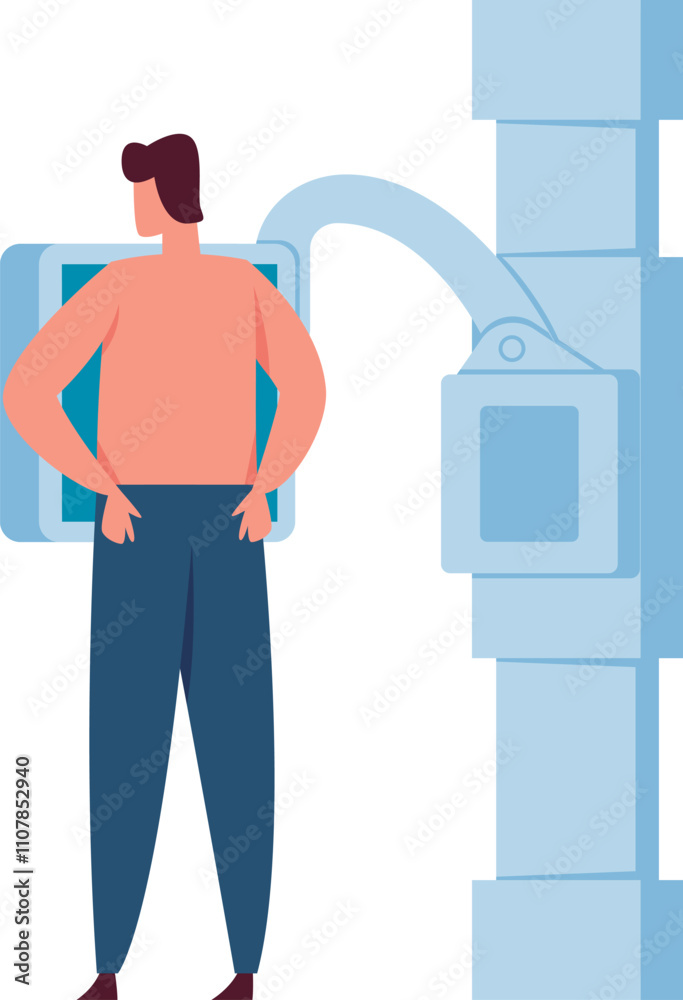 Medical check up with a patient undergoing a chest radiography ...