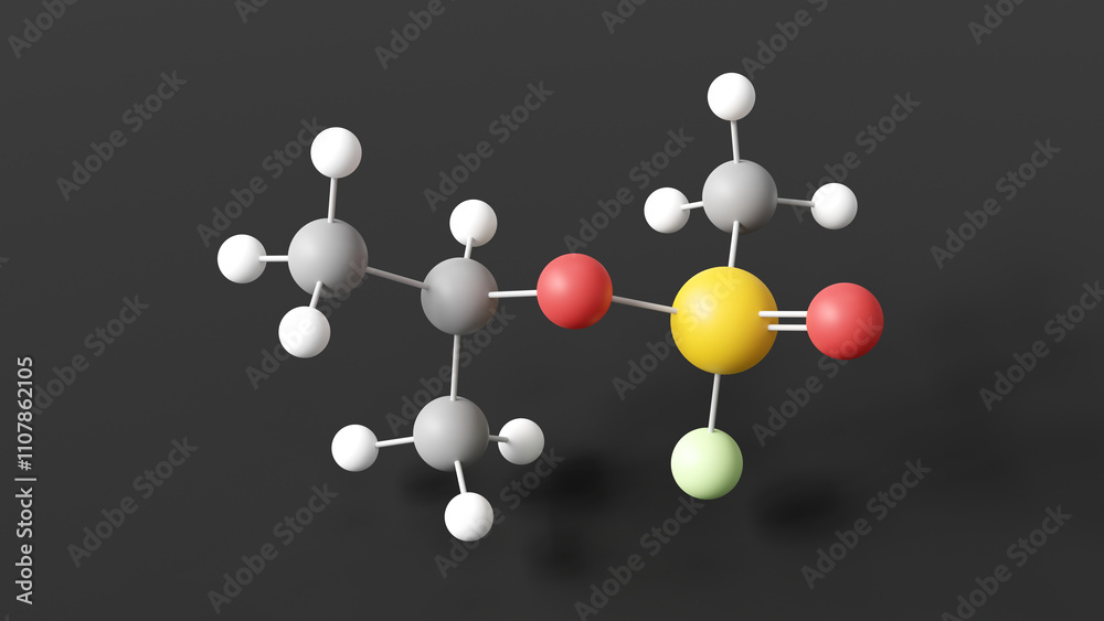 sarin molecule 3d, molecular structure, ball and stick model ...