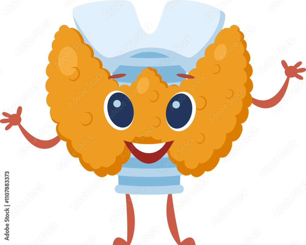 Cute cartoon thyroid character promotes health awareness against a ...
