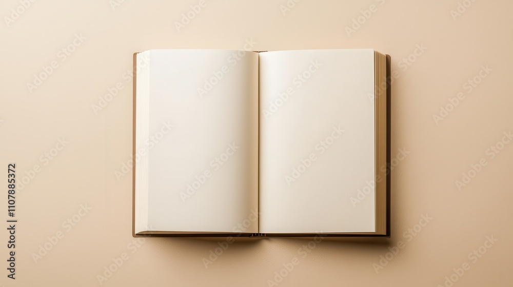 An open blank book rests on a neutral background, inviting creativity ...