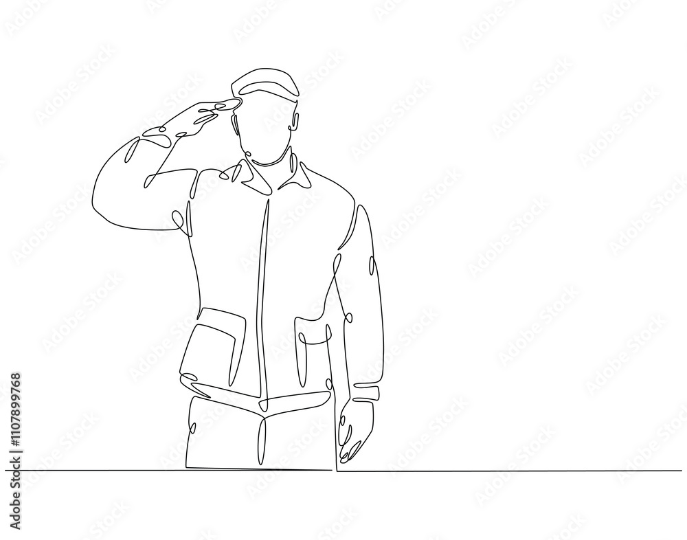 Continuous one line drawing of soldier salute. One line drawing ...