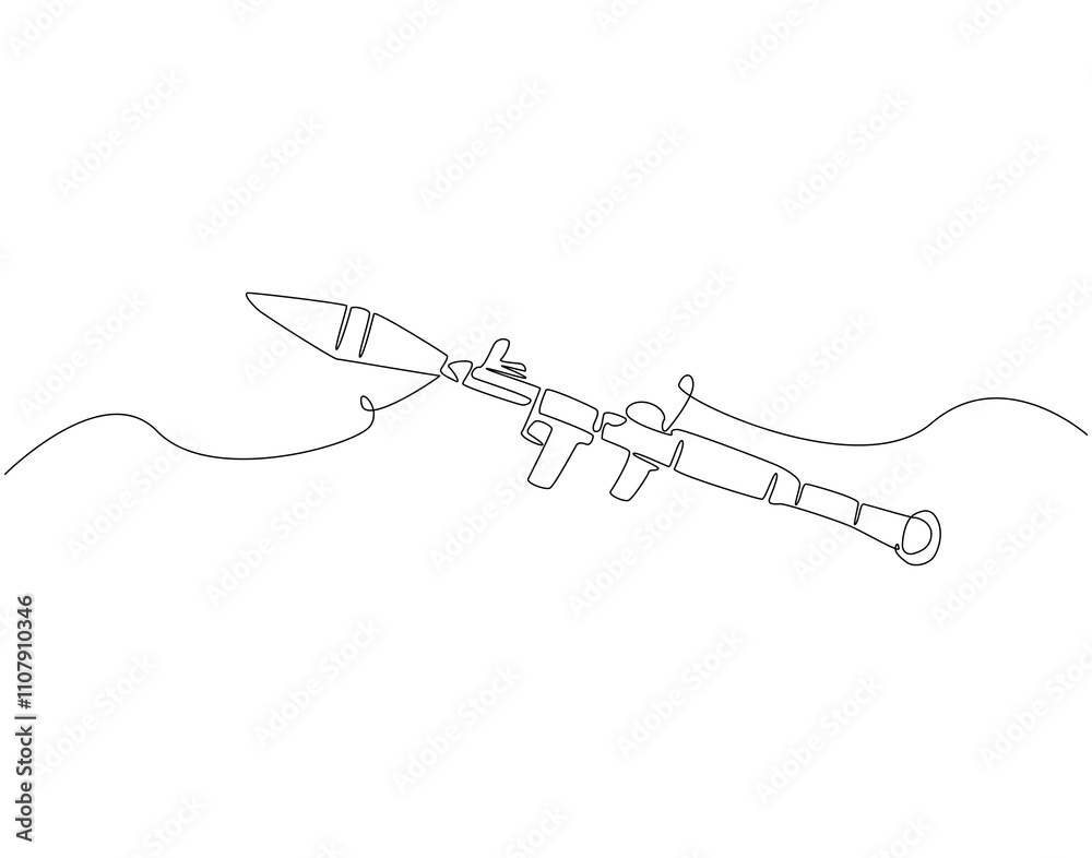 Continuous one line drawing of soldier rocket launcher. One line ...
