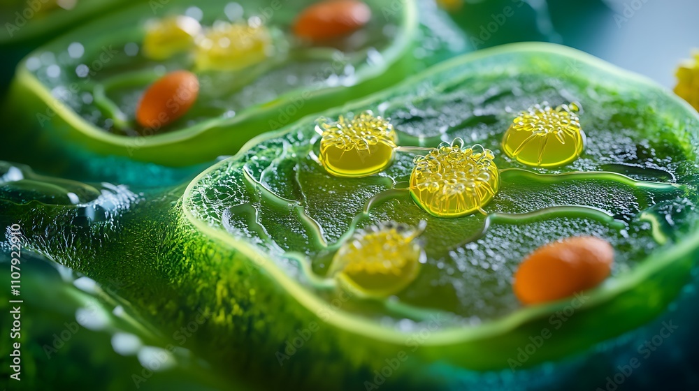 Detailed structure of chloroplasts showcasing their role in photosynthesis and energy conversion ...
