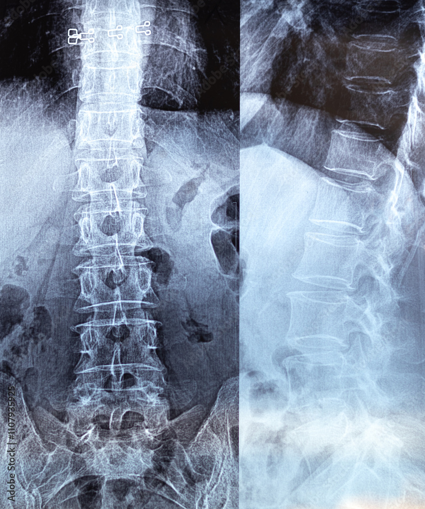 Vertical image of Lumbar spine X-Ray with scoliosis. Digital ...