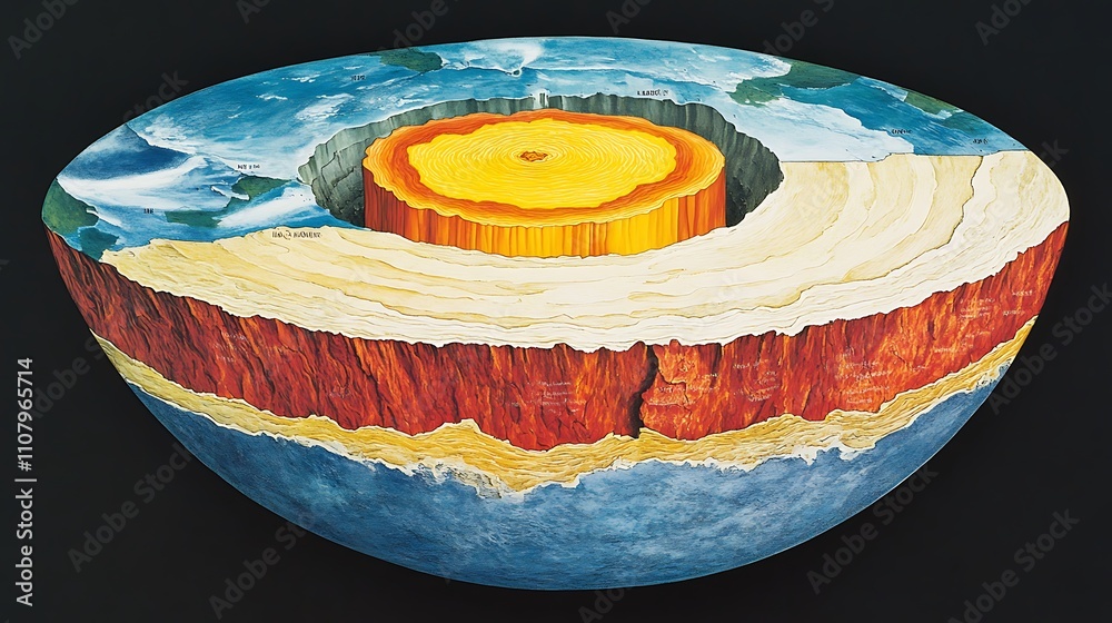 Cross-sectional view of Earth showcasing layers including crust, mantle ...