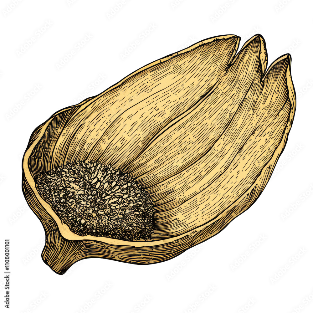 An intricately detailed illustration of a seed pod, showcasing its ...