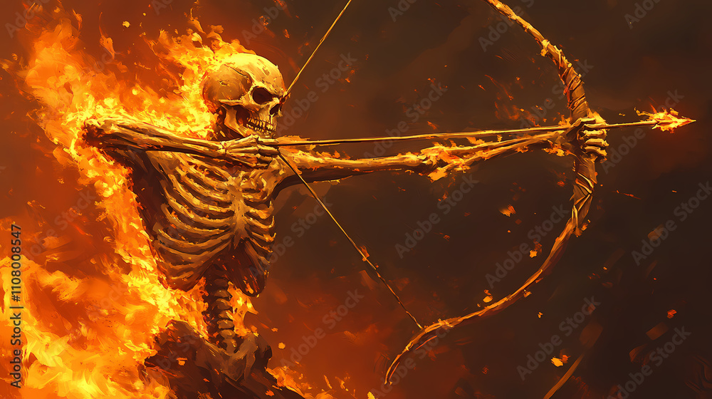 Infernal warrior skeletal figure with flaming skull wielding a fiery ...