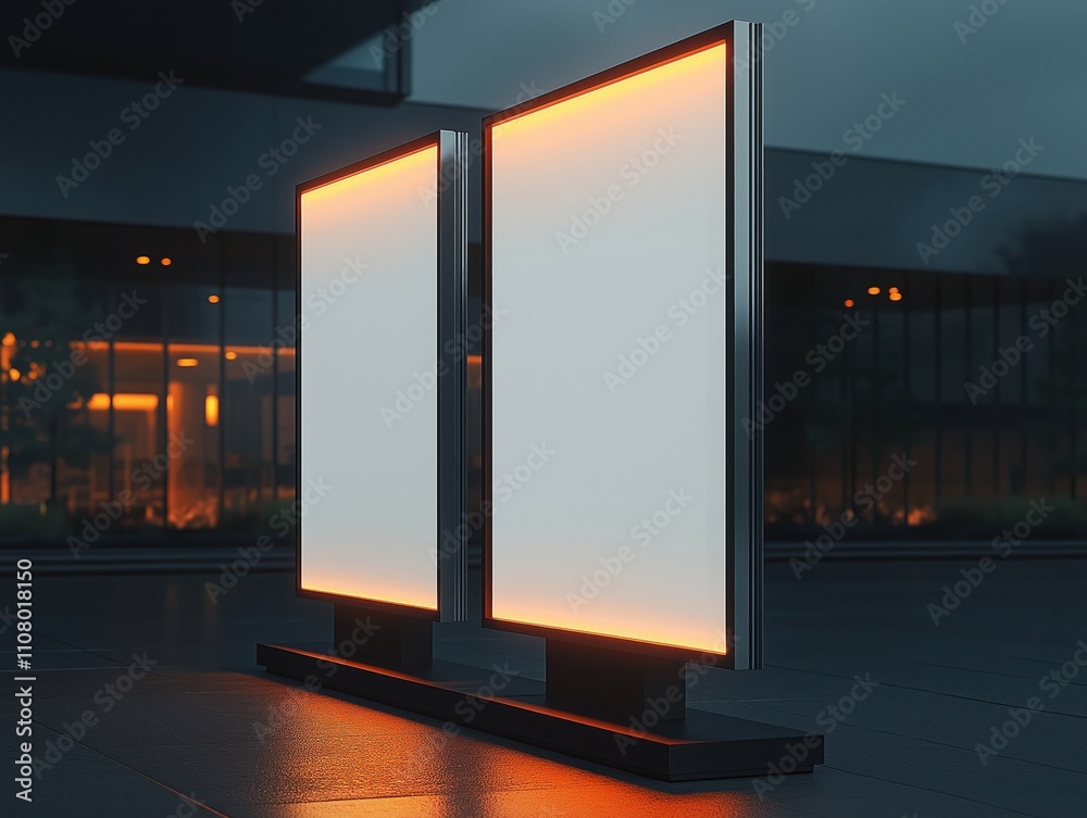 Modern double-sided outdoor advertising stand. Curved LED back-lit ...