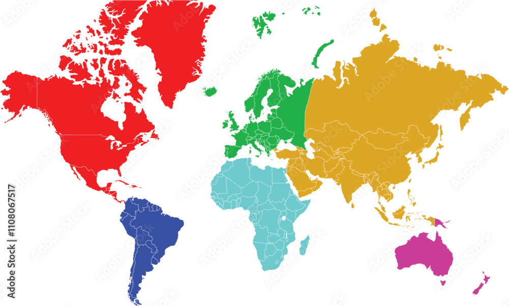 6 Continent in World Map, Color World Map, Geographic Map, Country Map ...