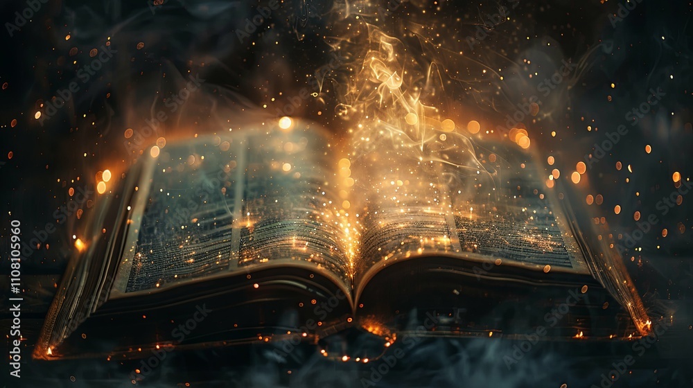 Ancient Book of Magic, Embers and Golden Sparks Ignite Mystical Pages ...