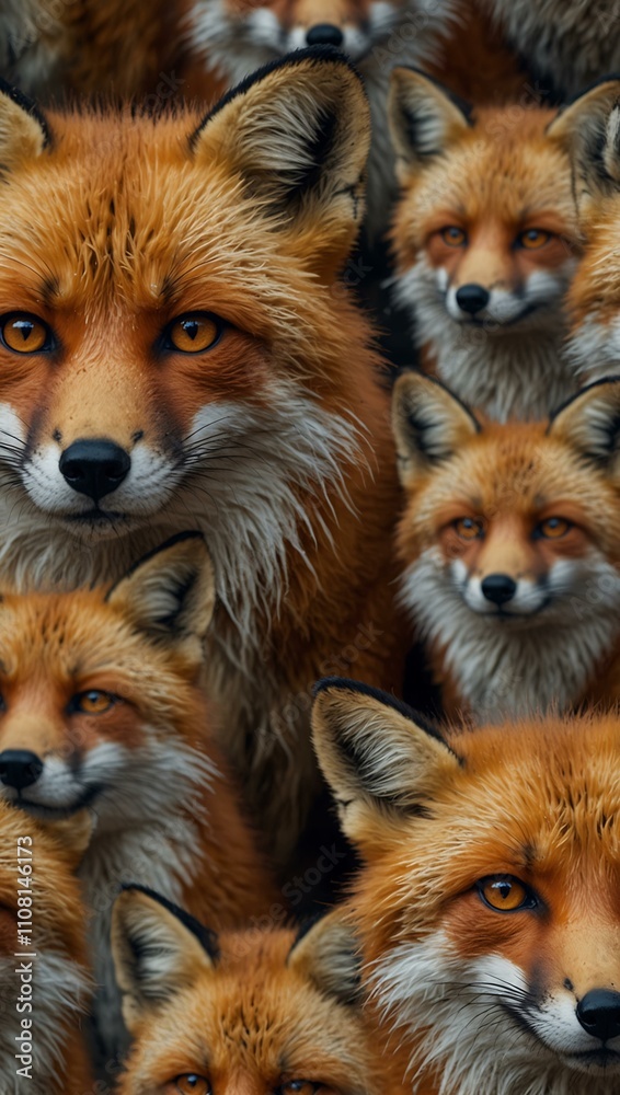 Realistic fox faces showing different expressions and angles. Stock ...