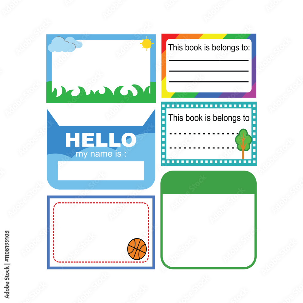 Set of identity labels in flat style. Simple colorful name tag. To mark ...