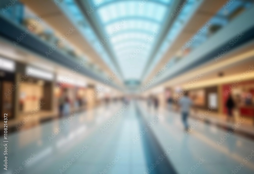 Shopping mall features spacious, bright corridor filled with shoppers ...