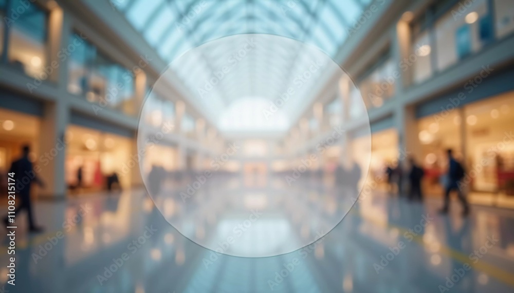 Shopping mall features spacious, bright corridor filled with shoppers ...