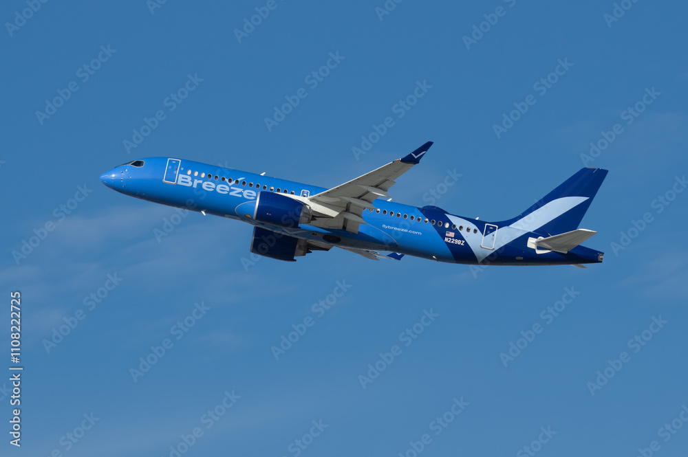 Breeze Airways Airbus A220-300 aircraft with registration N229BZ shown ...
