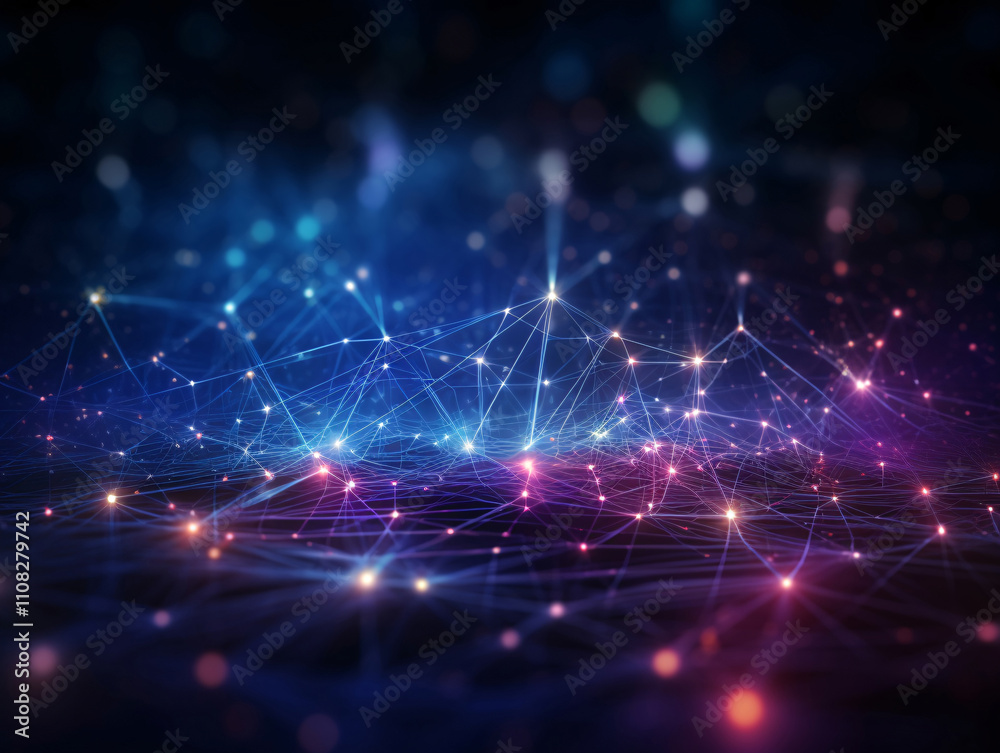 Cyber big data flow. Blockchain data fields. Network line connect ...