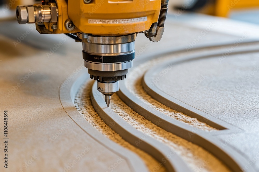 A minimalist loop of a CNC tool engraving a straight line, shown as a ...