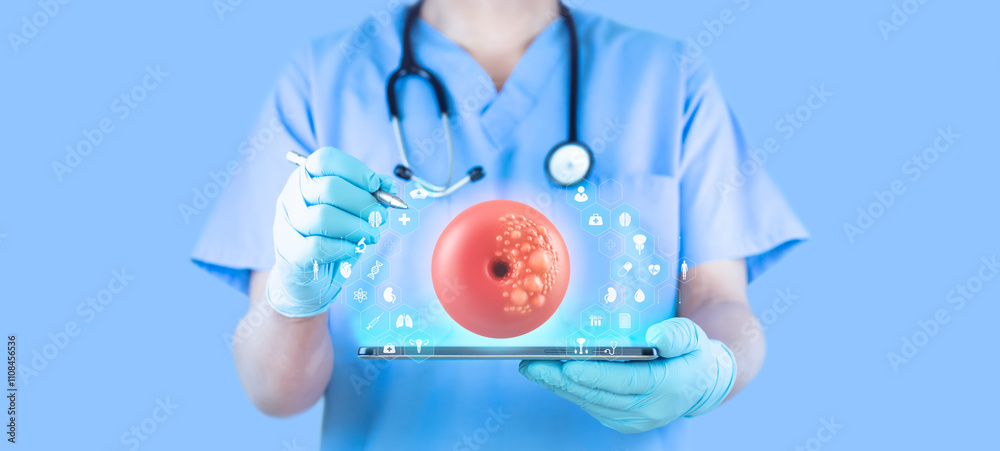 Cervical cancer seen through a speculum. Hologram of the cervix. The ...