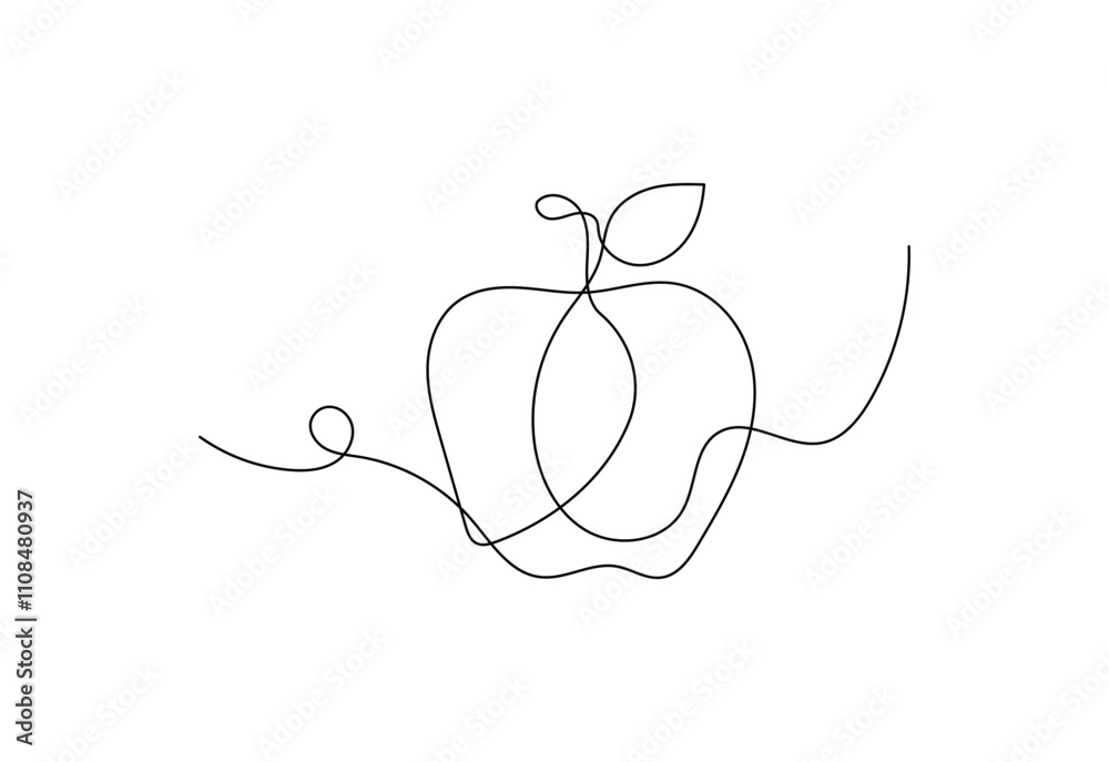 Continuous line art Apple design. Fruits concept continuous line art ...