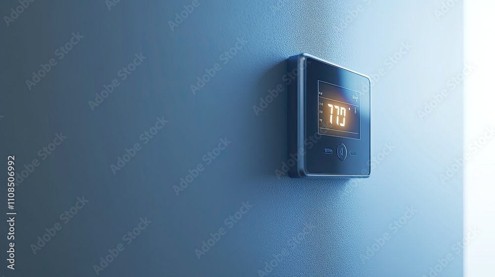 Modern Digital Thermostat Displaying Temperature on Wall with Soft ...