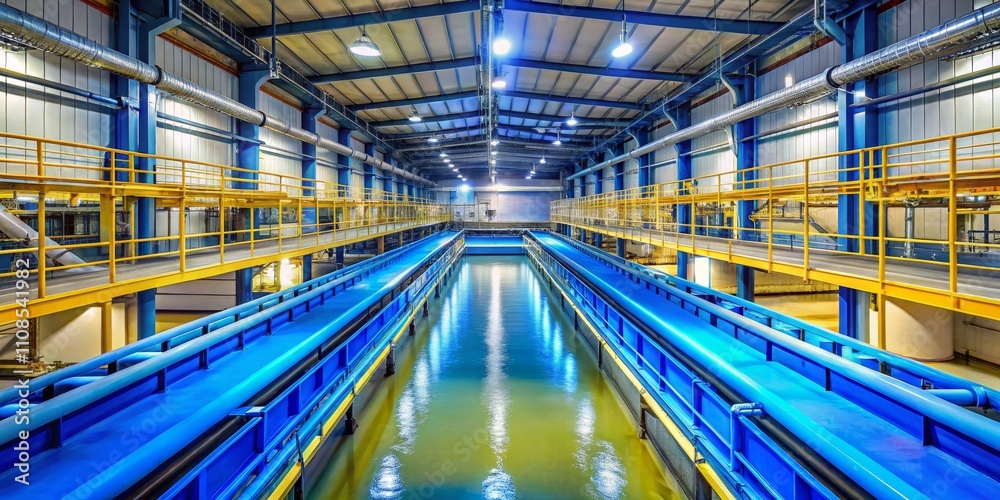 Industrial Water Treatment Plant Blue Conveyor System, Interior ...