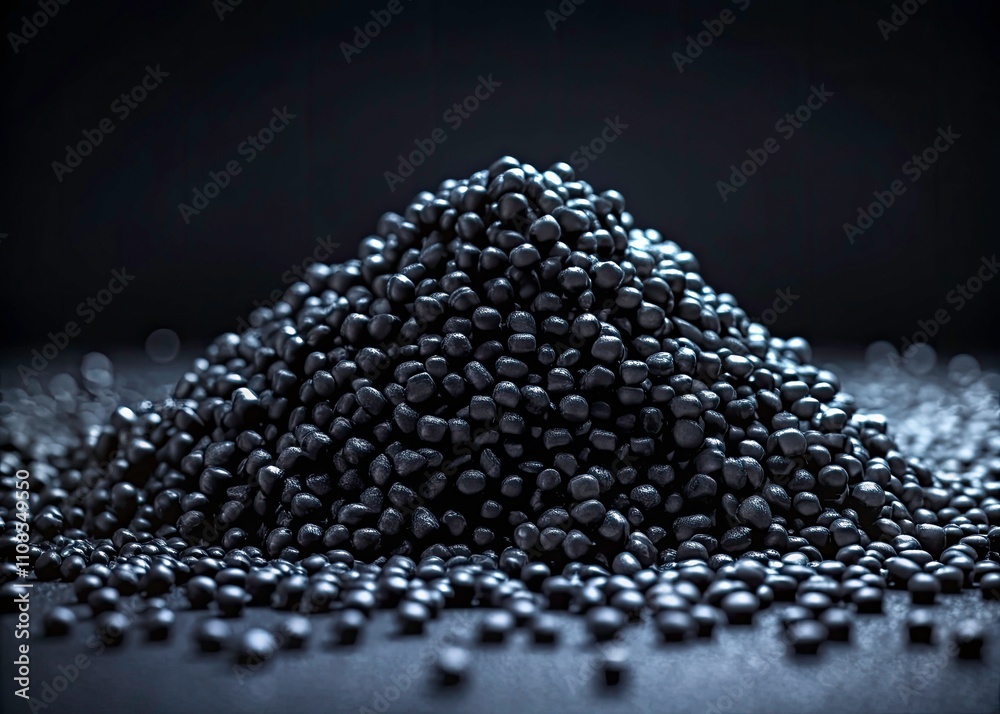 Black Polypropylene Granules: Close-up 3D Render of Plastic Resin ...