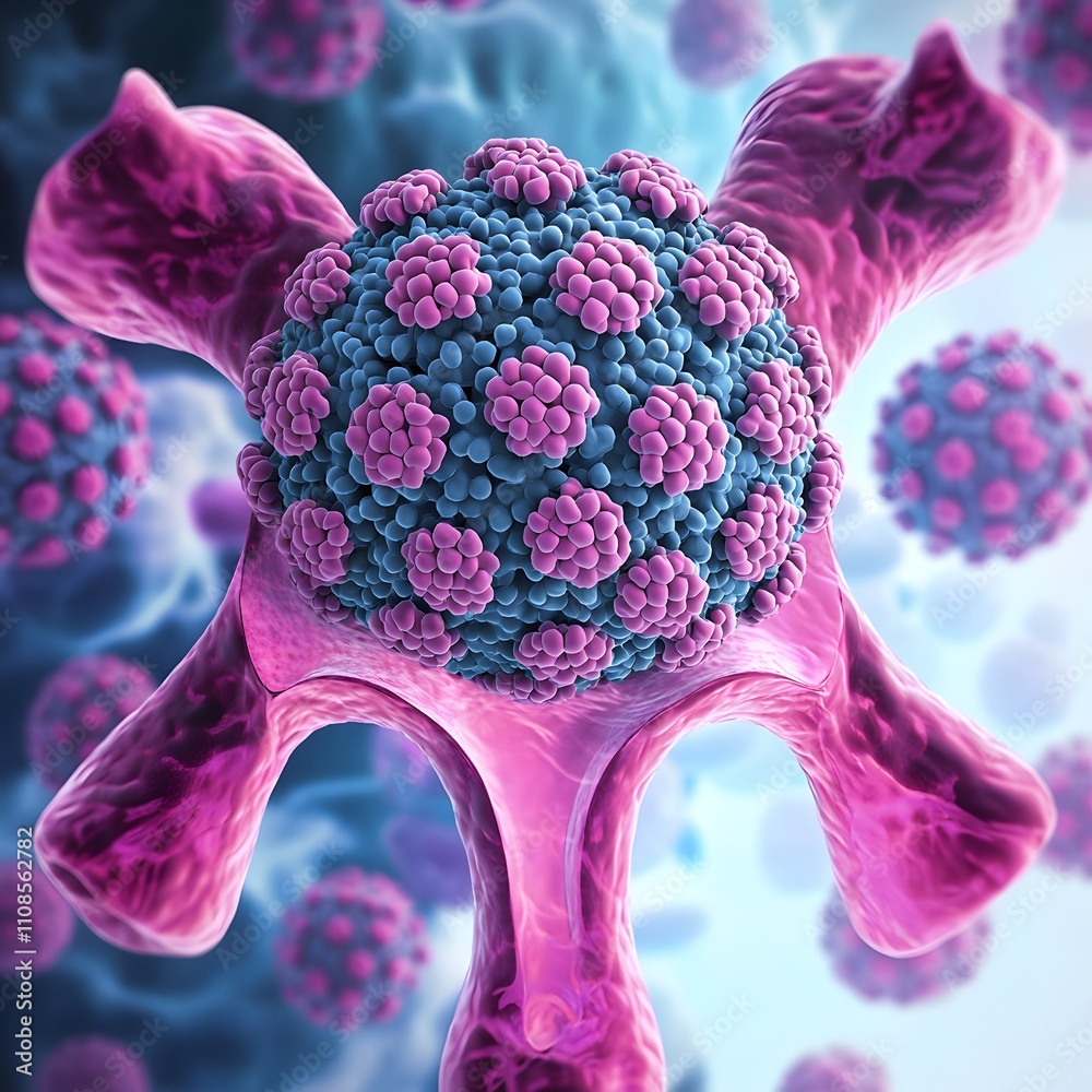 Illustration of human papillomaviruses (HPV) with a focus on their role ...
